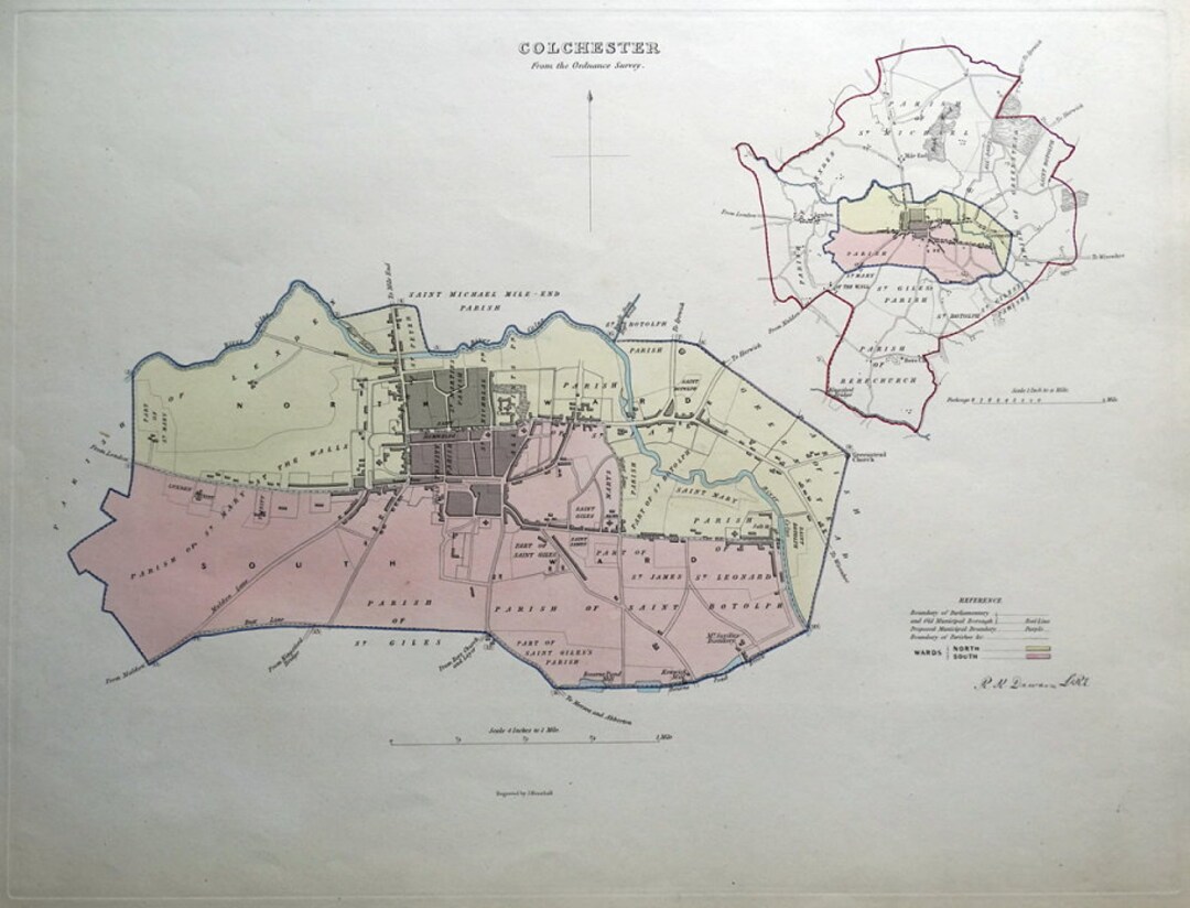 Antique Map Antique Map COLCHESTER, ESSEX, ENGLAND, Street Plan, Dawson ...