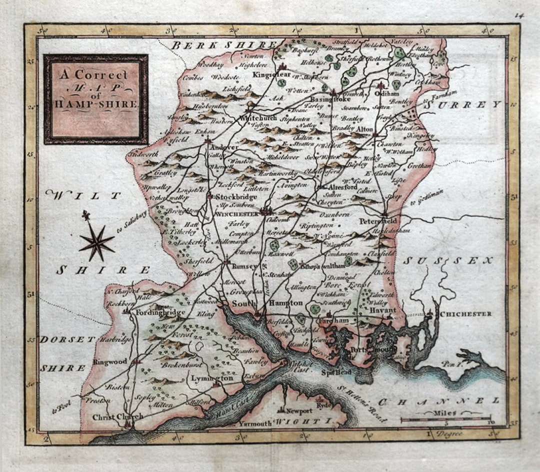 Antique Map HAMPSHIRE, Osborne, Original County Map 1748 - Etsy