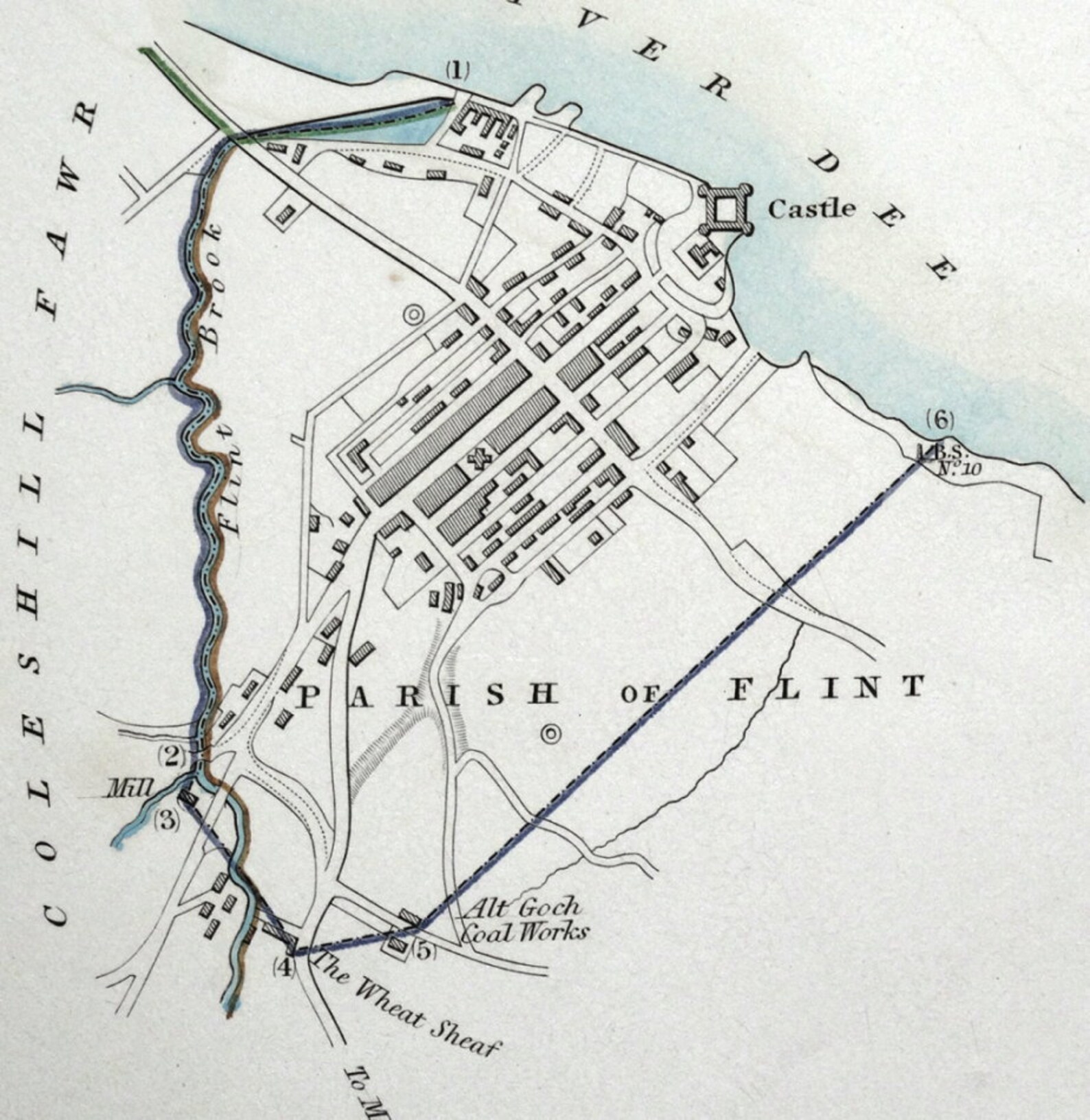 Antique Map FLINT, FLINTSHIRE, WALES, Street Plan, Dawson Original 1832 ...