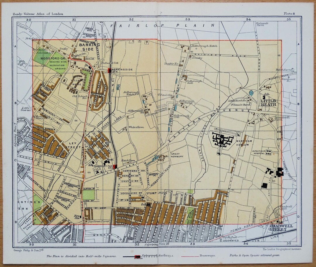 Antique London Street Plan BARKINGSIDE, Little Heath ,CHADWELL, ESSEX ...