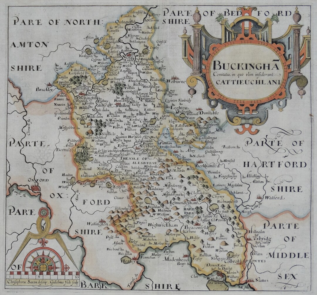 BUCKINGHAMSHRE, Saxton & Hole, Camden Original Antique Map 1637 - Etsy
