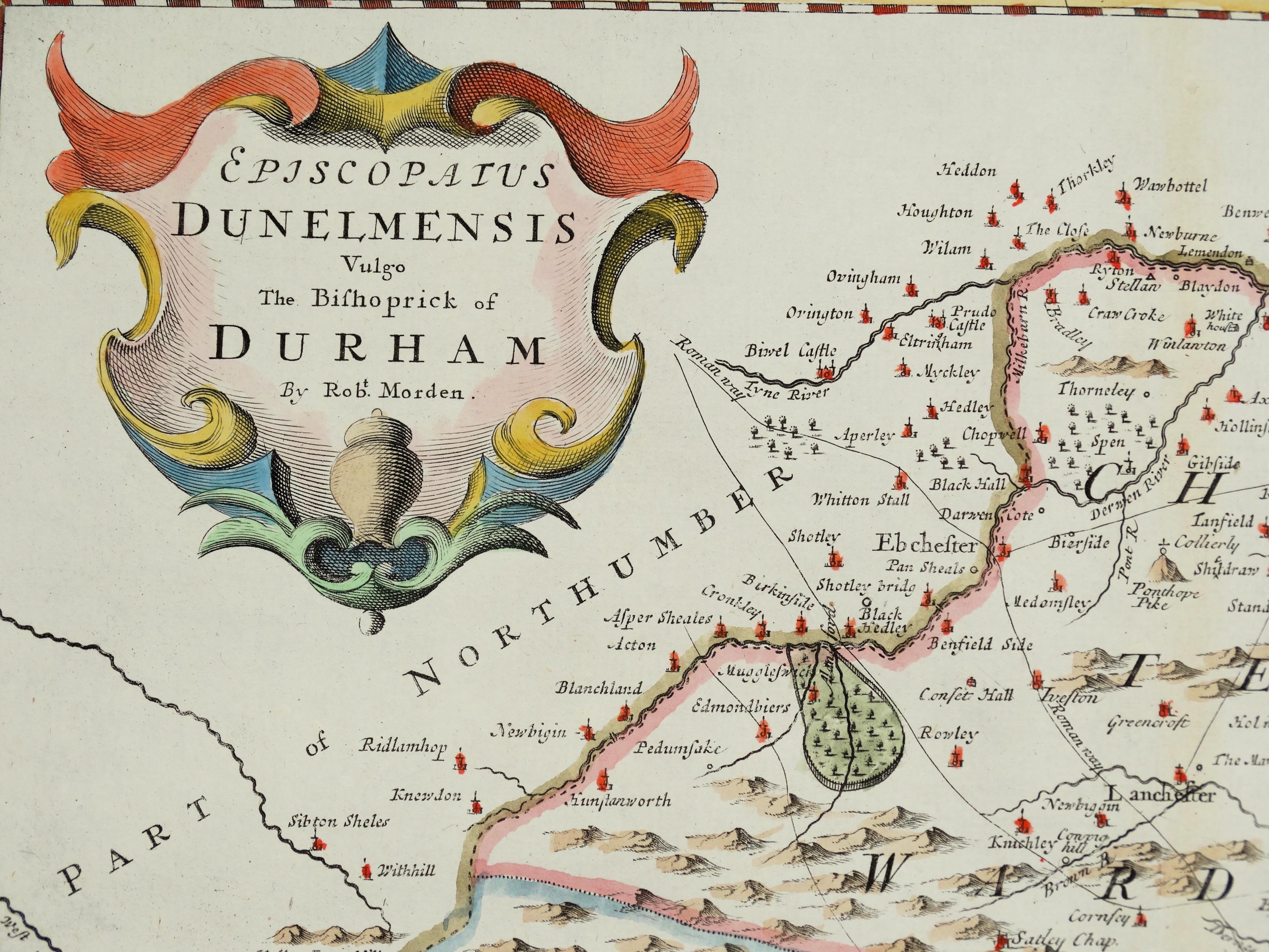 Antique Map DURHAM Robert Morden Original Vintage Hand Coloured Old ...