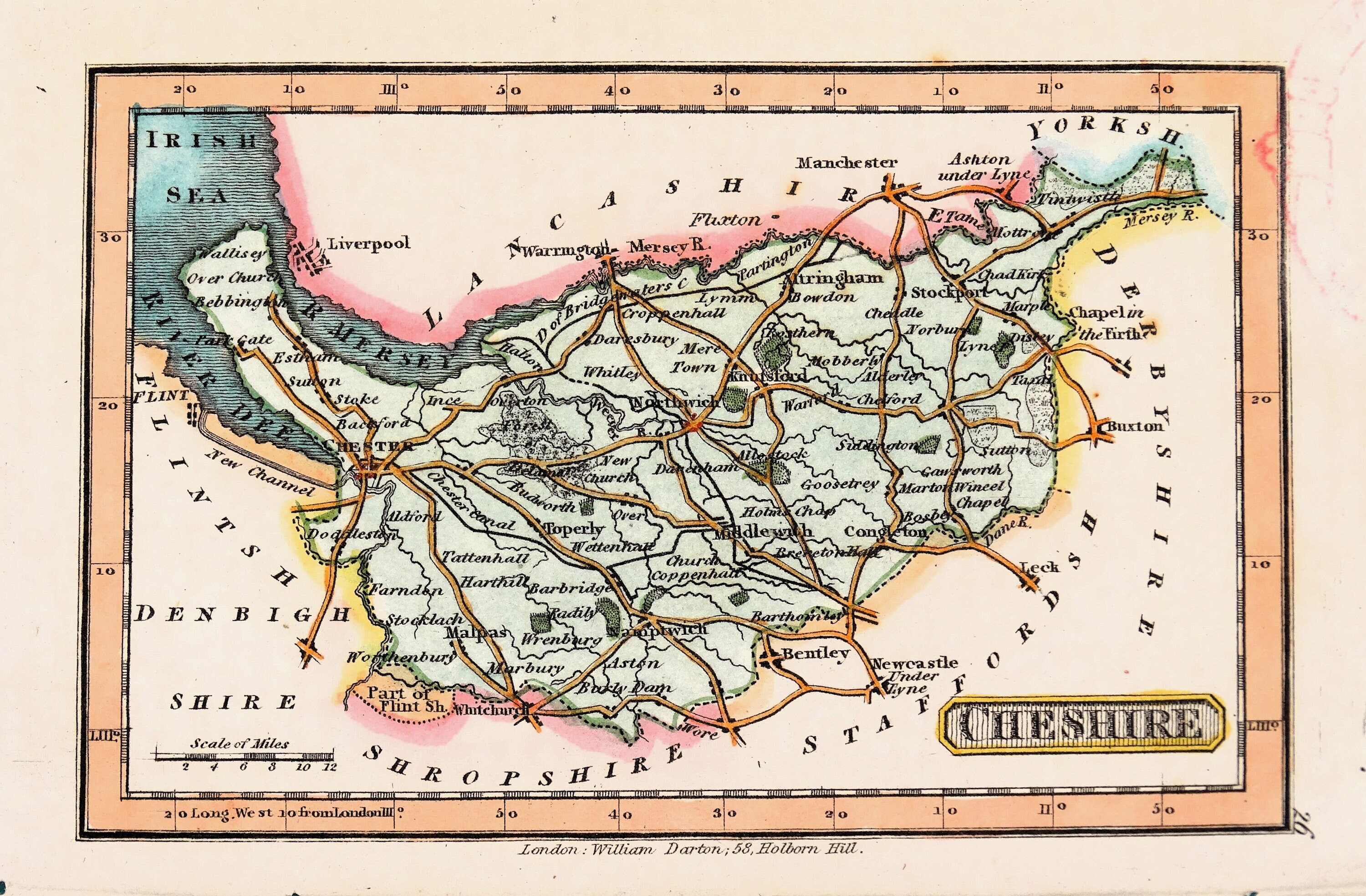 Antique Map CHESHIRE, Darton Original Hand Coloured Miniature Antique ...