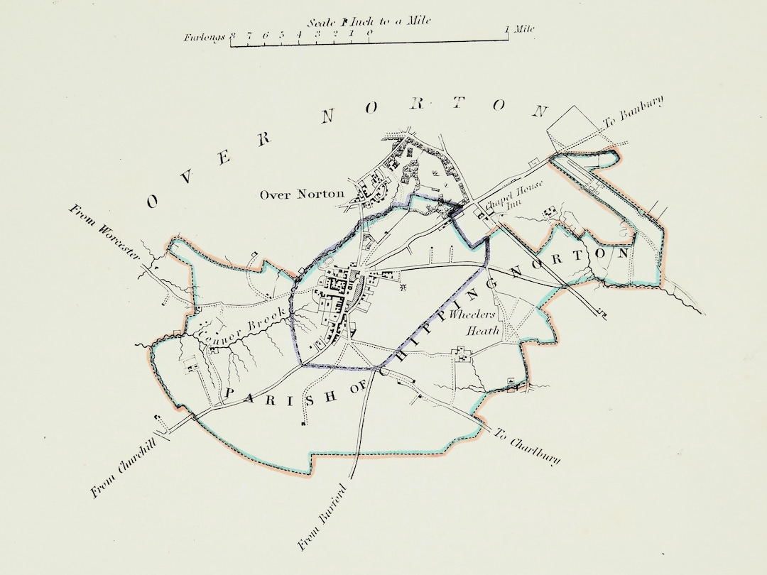 Antique Map CHIPPING NORTON,OXFORDSHIRE England Street Plan,dawson ...