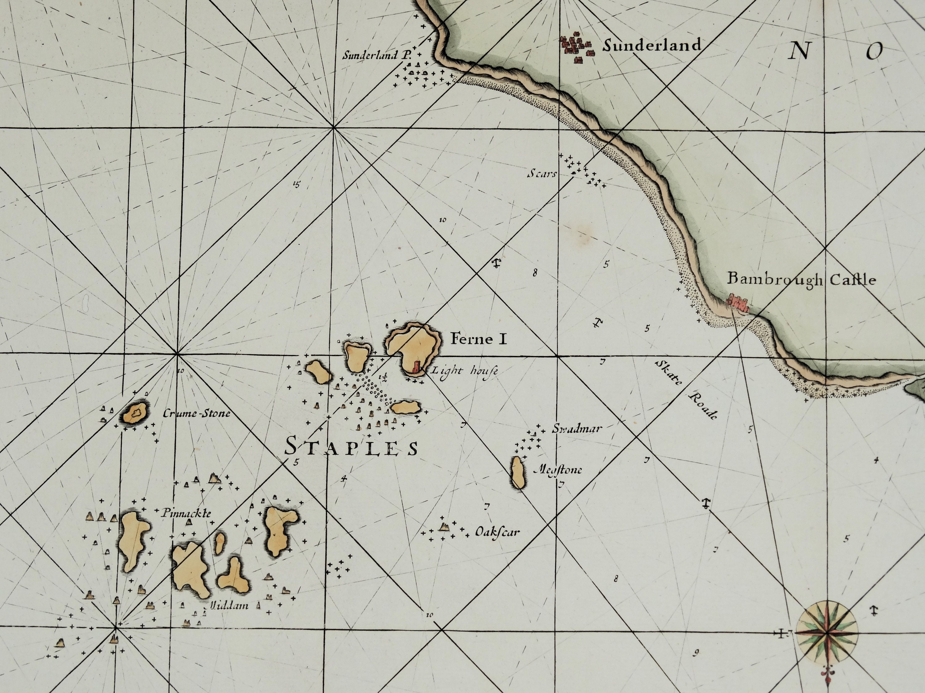 Antique Sea Chart HOLY ISLAND, Lindisfarne, Farne Islands, Berwick ...