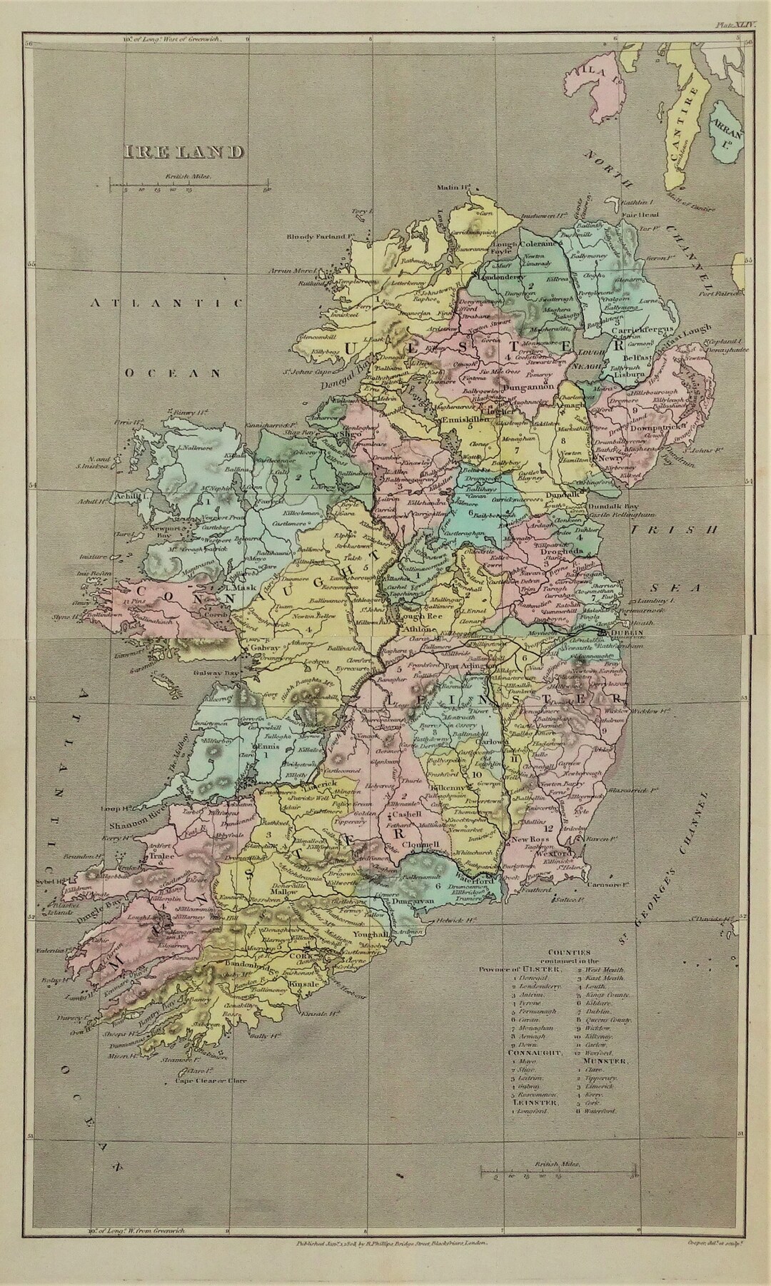 Antique Map IRELAND, Capper Original Hand Coloured Map 1808 - Etsy