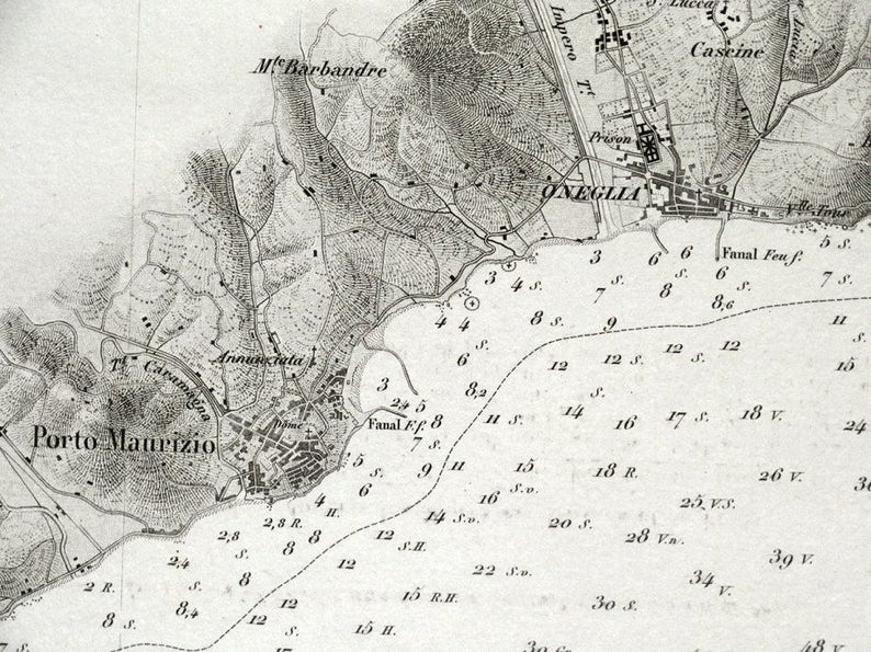 Antique Sea Chart RIVIERA DI PONENTE, Alassio Albenga Loano Imperia ...