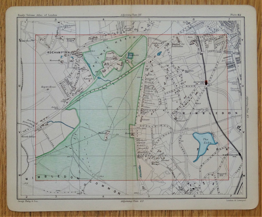 Antique Map WIMBLEDON, PUTNEY, ROEHAMPTON London Street Plan 1891 - Etsy