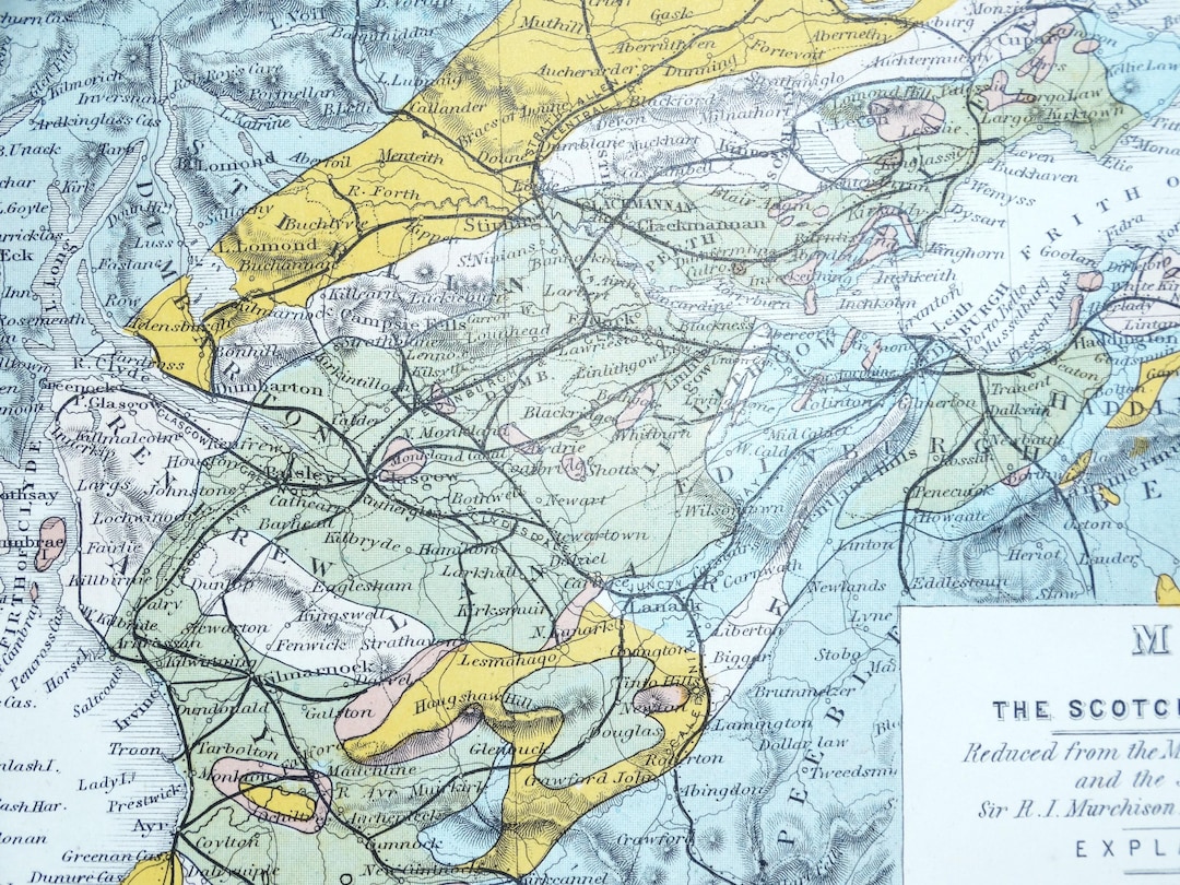 Antique Geological Map Scotland SCOTTISH COAL FIELDS Original Colour ...