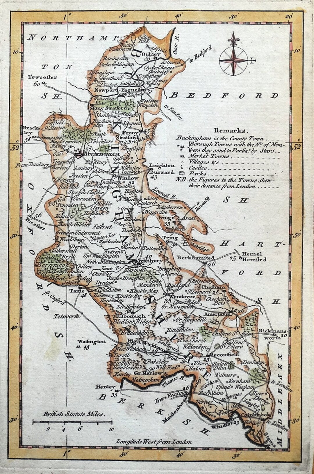 Antique Map BUCKINGHAMSHIRE, Thomas Kitchin Pocket Atlas, Original 1769 ...