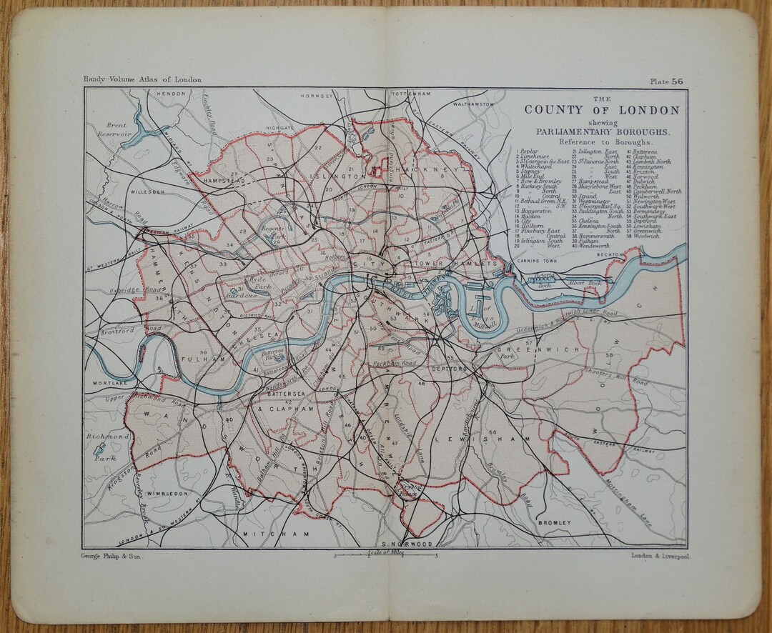 Antique Map the County of LONDON, Parliamentary Boroughs, Original Map ...