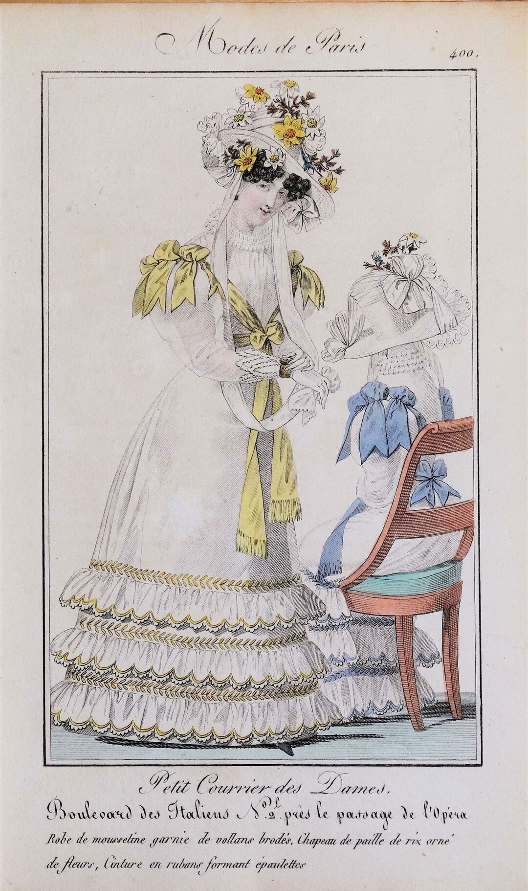 Antique Print PERIOD COSTUME, Ladies Opera Dress, Paris Fashion Plate ...