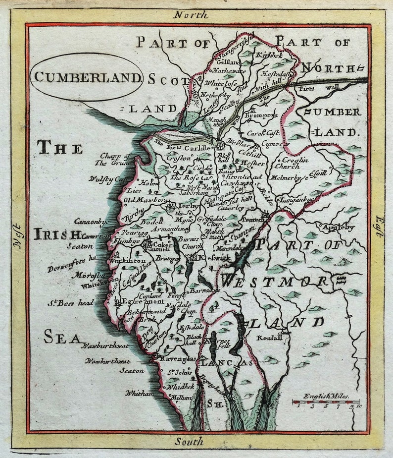 Antique Map CUMBERLAND, CUMBRIA, Seller/grose, Original Antique County ...