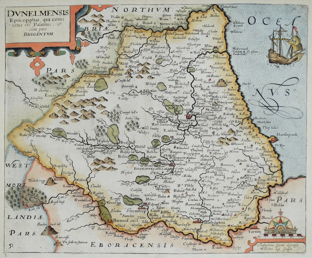 Antique Map DURHAM, Christopher Saxton & William Kip, Camden Original ...