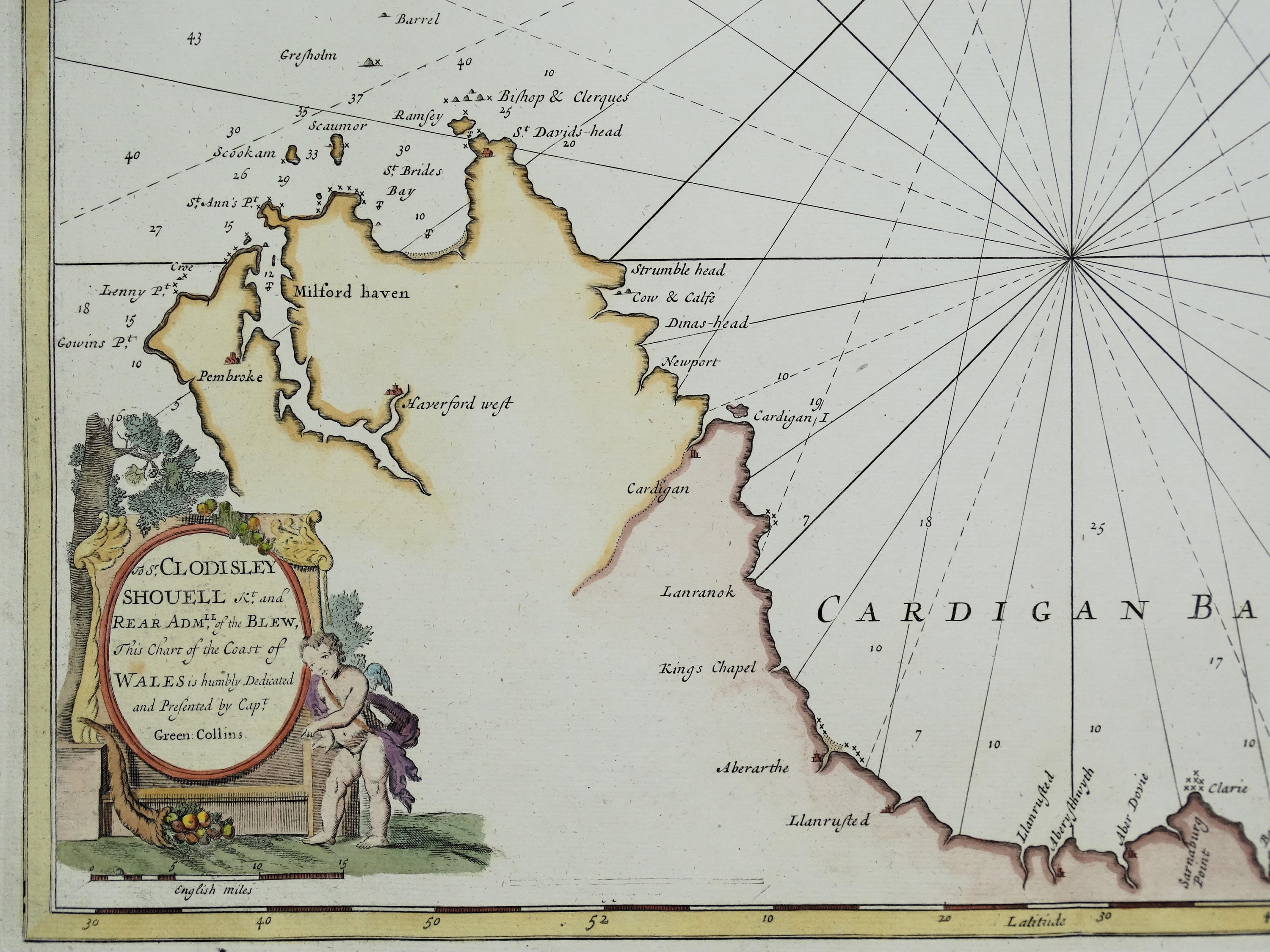 Antique Sea Chart WALES, Anglesey, Pembroke, Cardigan Bay, Collins ...