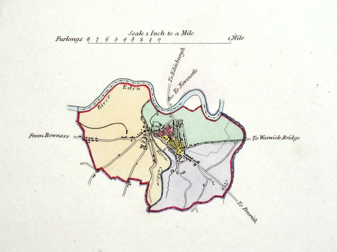 Antique Map CARLISLE CUMBRIA Street Plan Dawson Original - Etsy