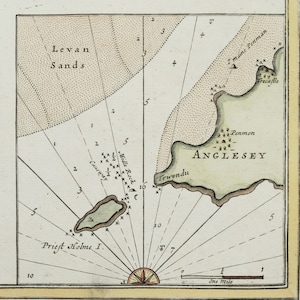 Antique Map Sea Chart MENAI STRAIT, ANGLESEY, Wales, Conwy, Beaumaris ...