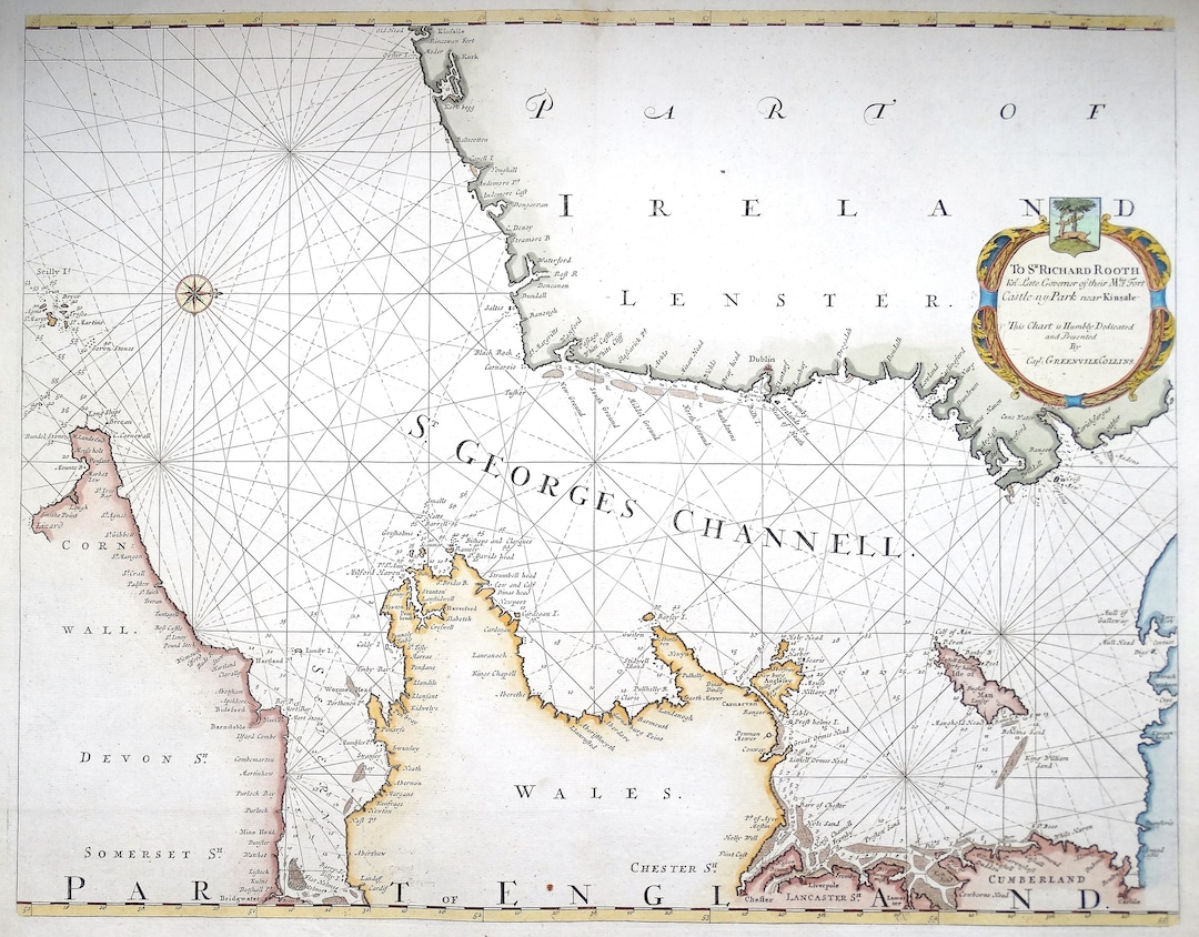 Antique Sea Chart St.george's CHANNEL, Irish Sea, Ireland, Cornwall ...