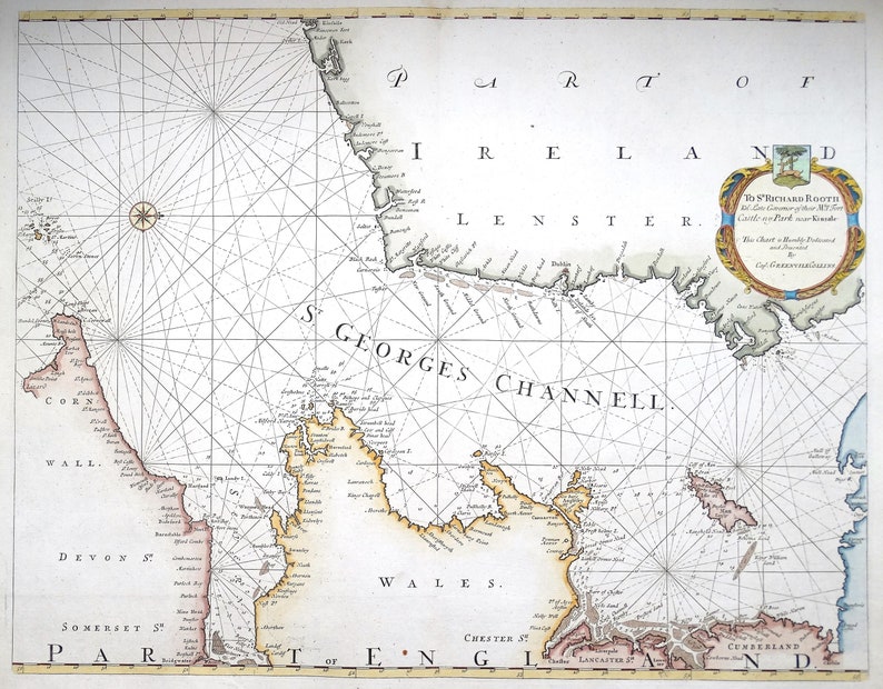 Antique Sea Chart St.george's CHANNEL, Irish Sea, Ireland, Cornwall ...