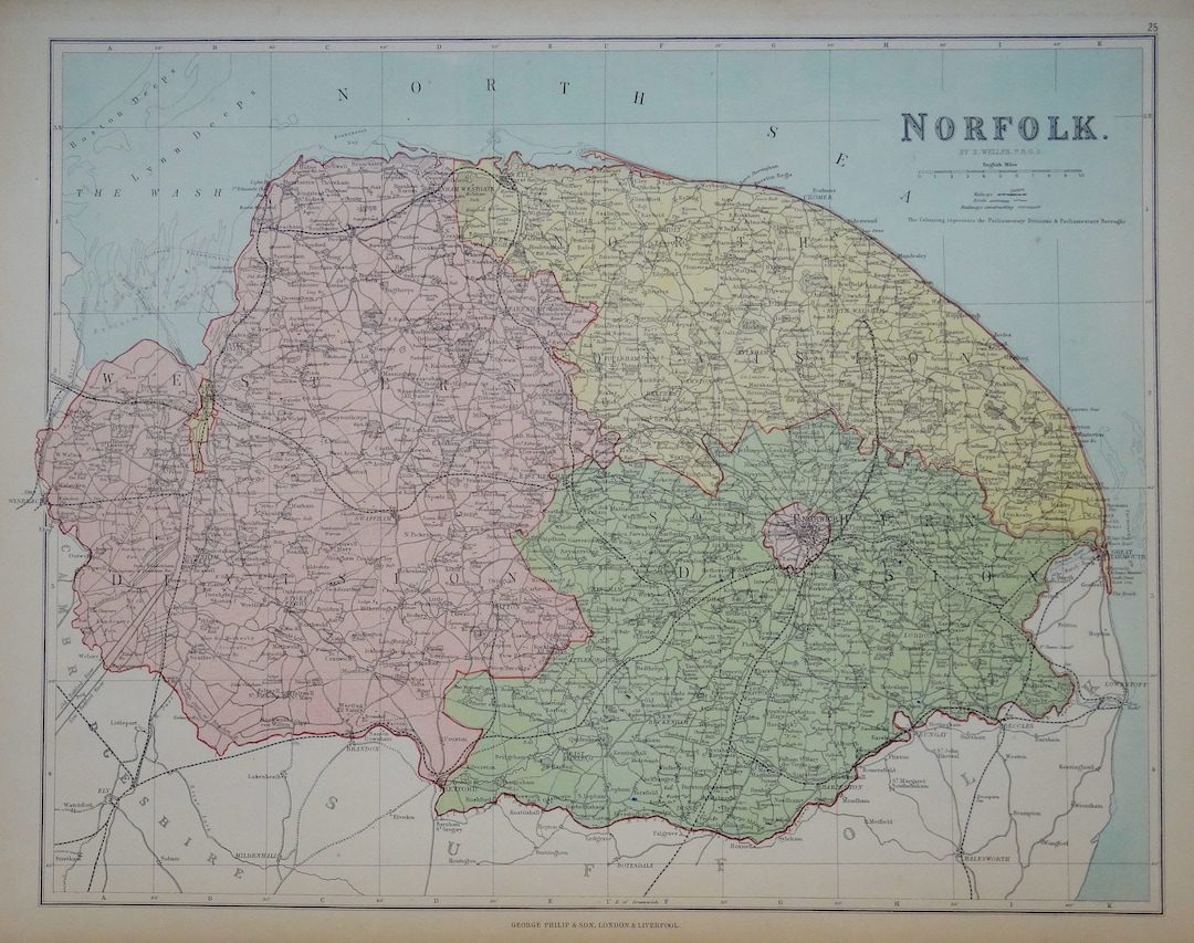 NORFOLK Edward Weller Original Antique Map C1870 - Etsy