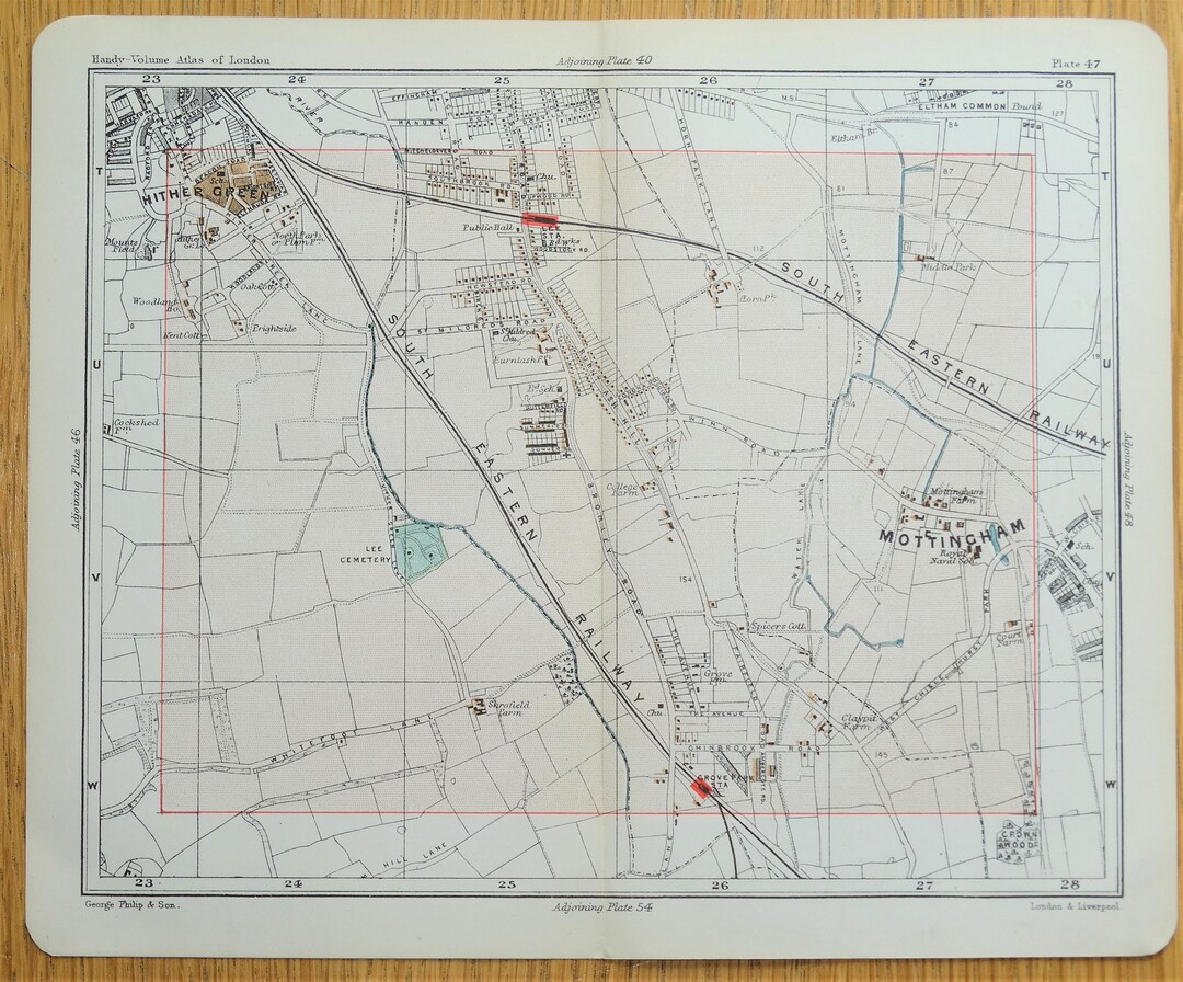 Antique Map HITHER GREEN, MOTTINGHAM, Chinbrook London Street Plan ...