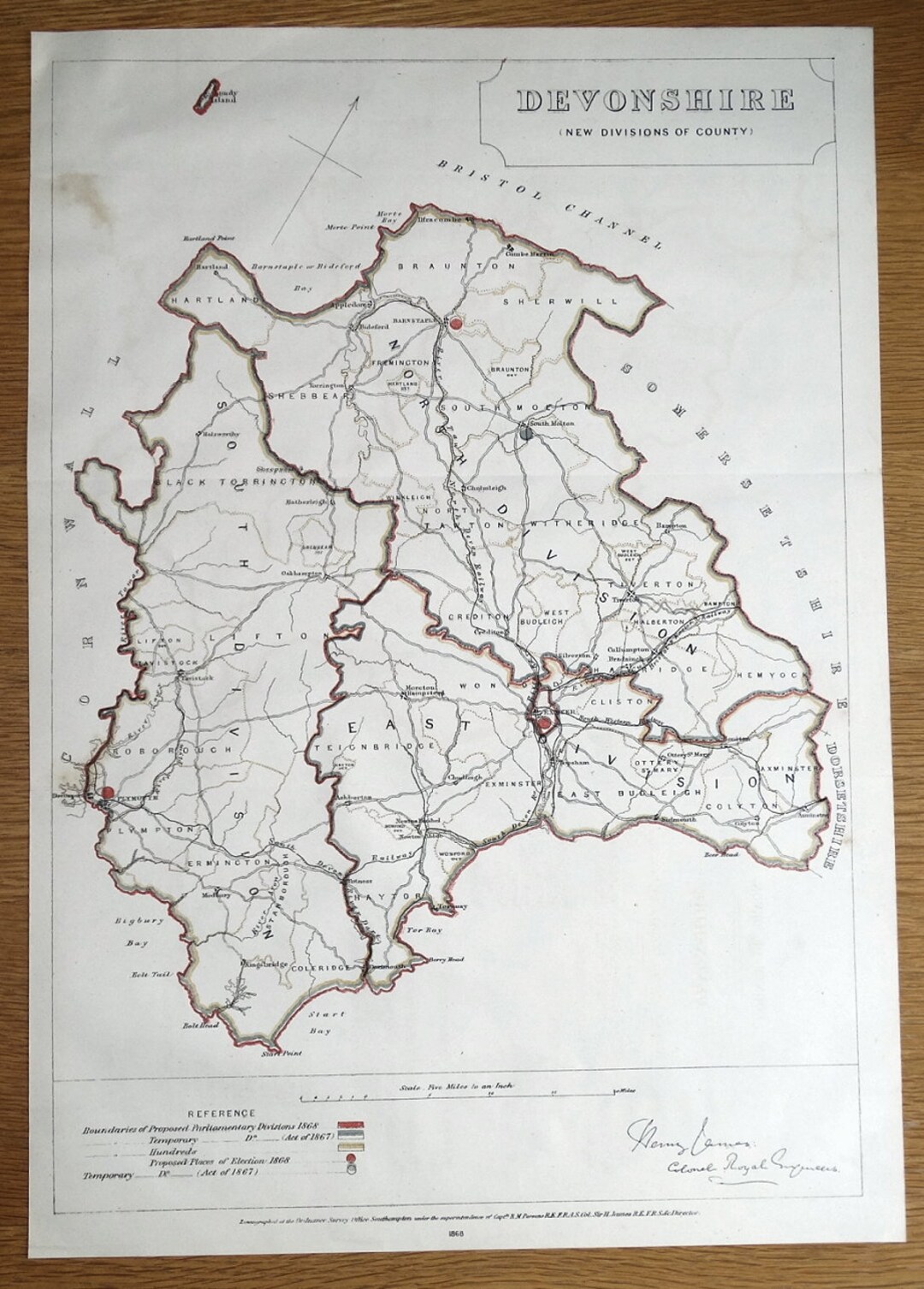Antique Map DEVON H.james Original County 1868 - Etsy