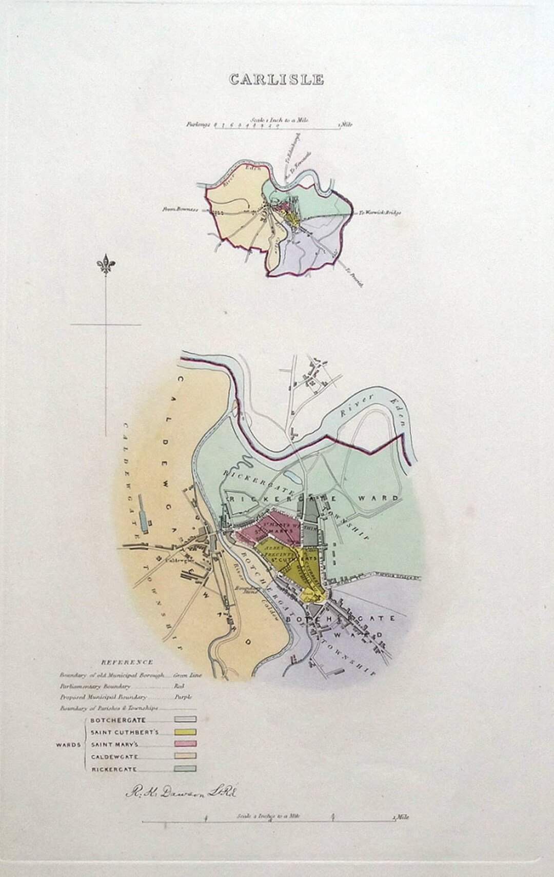 Antique Map CARLISLE, CUMBRIA, Street Plan, Dawson Original 1832 - Etsy