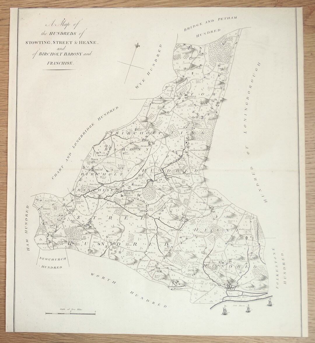 Antique Map Brabourne,hythe,sellindge,smeeth,elmsted,postling,kent E ...