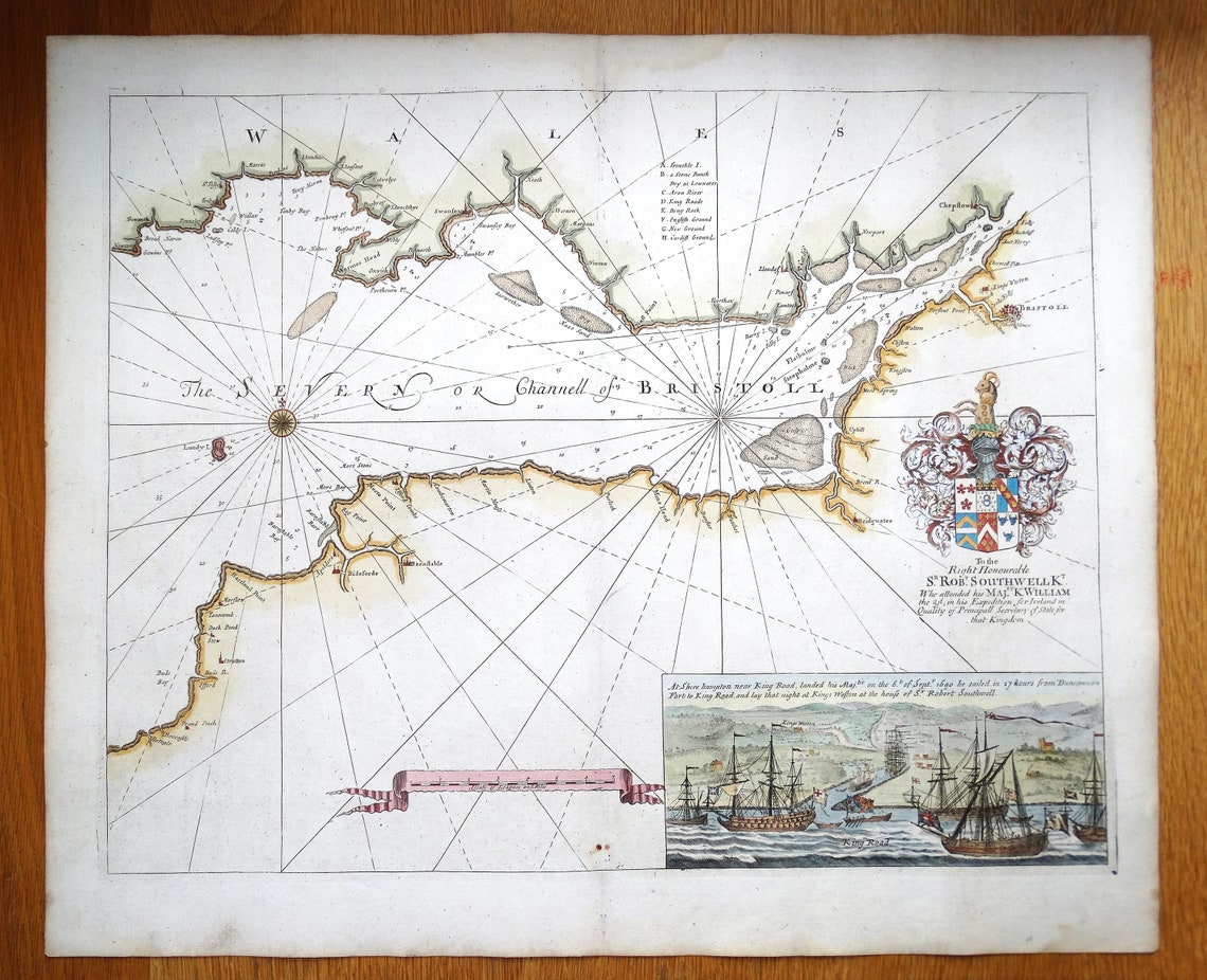Antique Sea Chart BRISTOL CHANNEL, N.devon, S.wales Greenville Collins ...