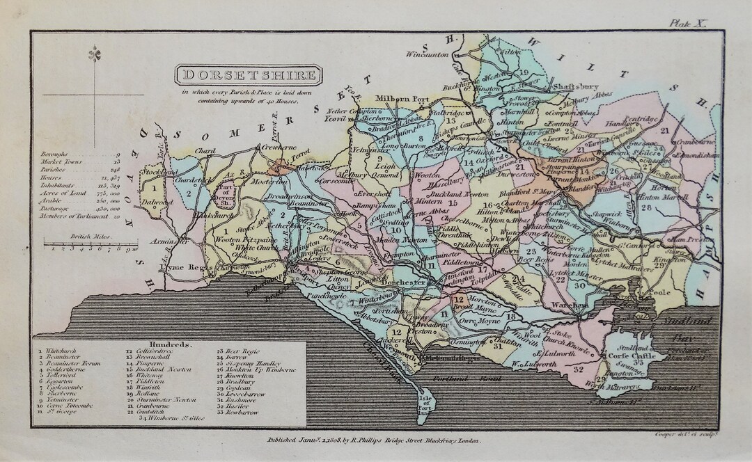 Antique Map DORSET, Capper Original Hand Coloured 1808 - Etsy