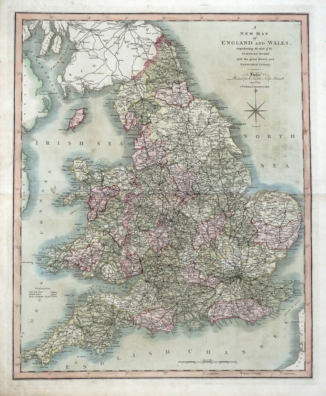 Antique Map ENGLAND & WALES Charles Smith Original 1808 - Etsy