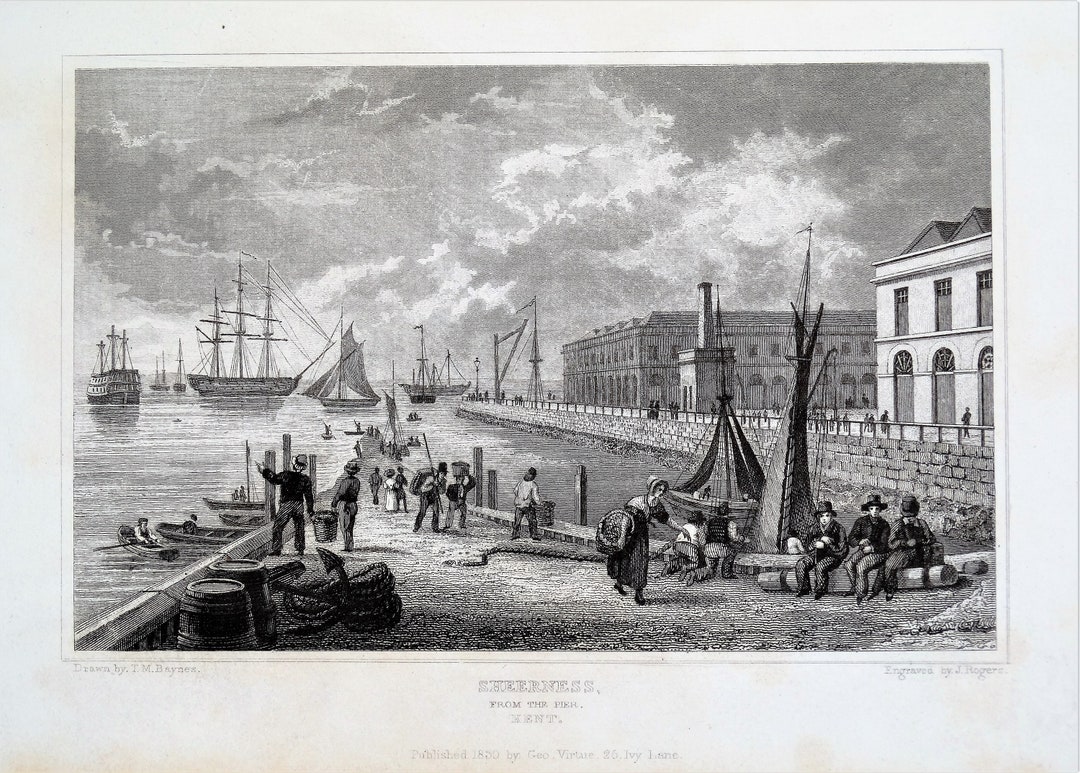 Kent SHEERNESS WATERFRONT & HARBOUR Original Steel Engraved Antique ...