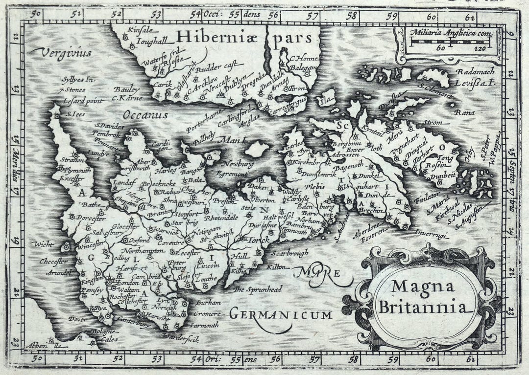 Antique Map GREAT BRITAIN, Magna Britannia, British Isles Original ...