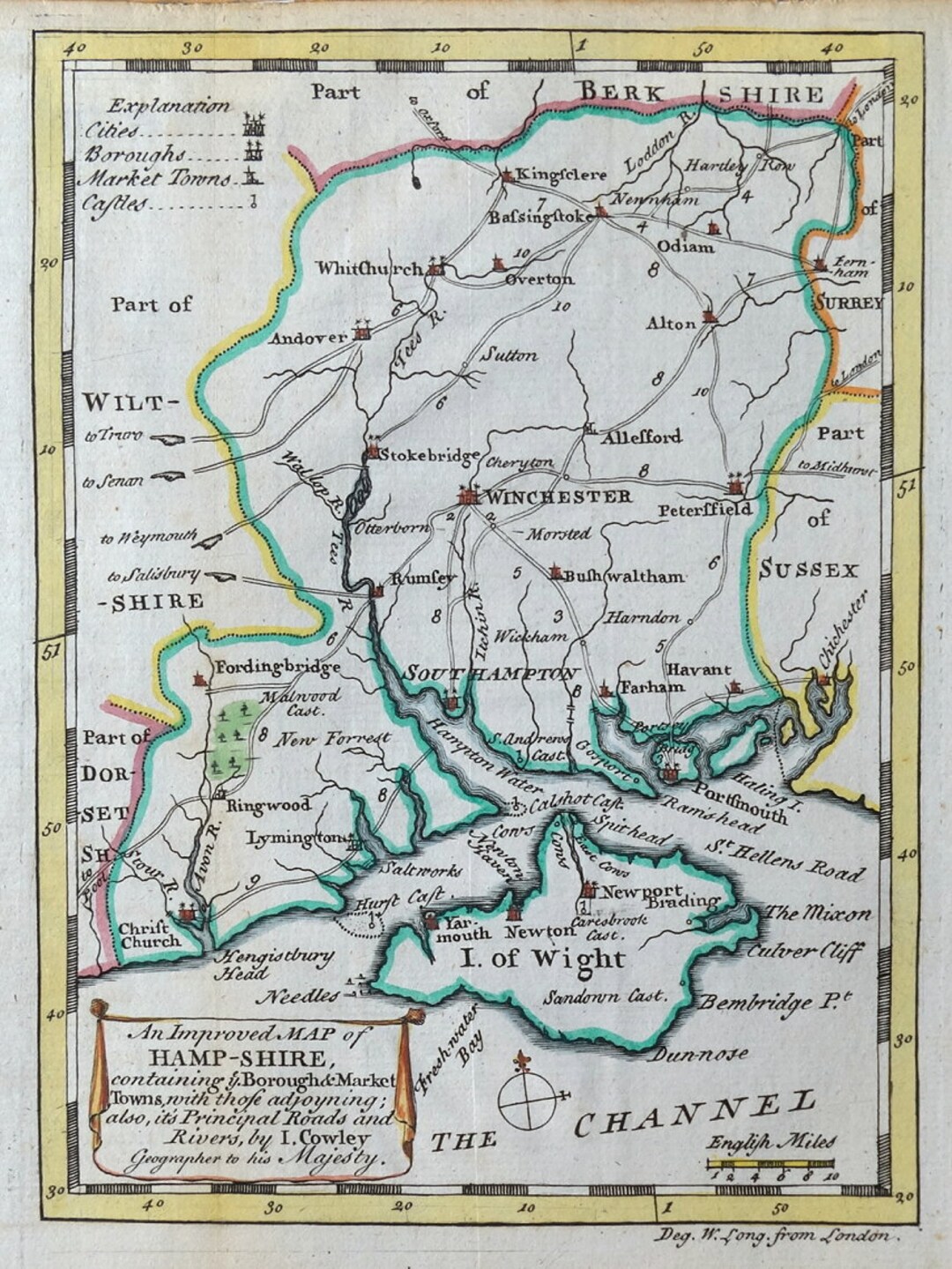 Antique Map HAMPSHIRE, John Cowley Original County Map 1744 - Etsy
