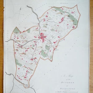Antique Map MAIDSTONE HUNDRED KENT, Boxley, Detling, Linton, Loose ...