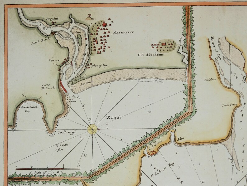 Antique Map Sea Chart ABERDEEN, SCOTLAND, Arbroath, Dundee, Montrose, G ...