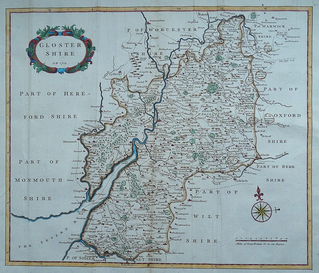 Antique Map GLOUCESTERSHIRE Gloster Shire Original Robert Atkyns 1768 ...