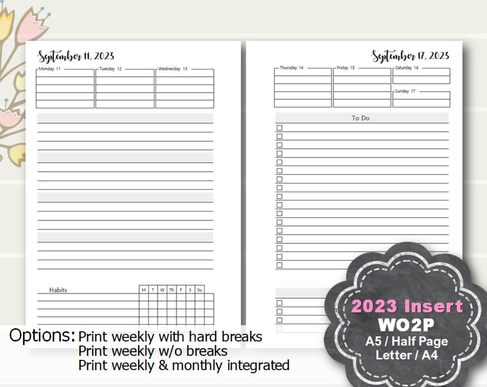 2023 Weekly Planner Printable Weekly Planner Insert 2023 - Etsy