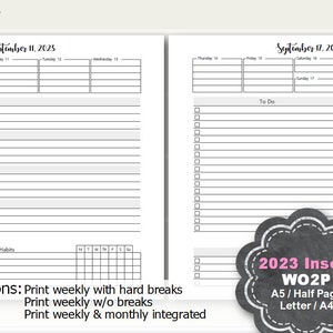 2023 Weekly Planner Printable Weekly Planner Insert 2023 - Etsy