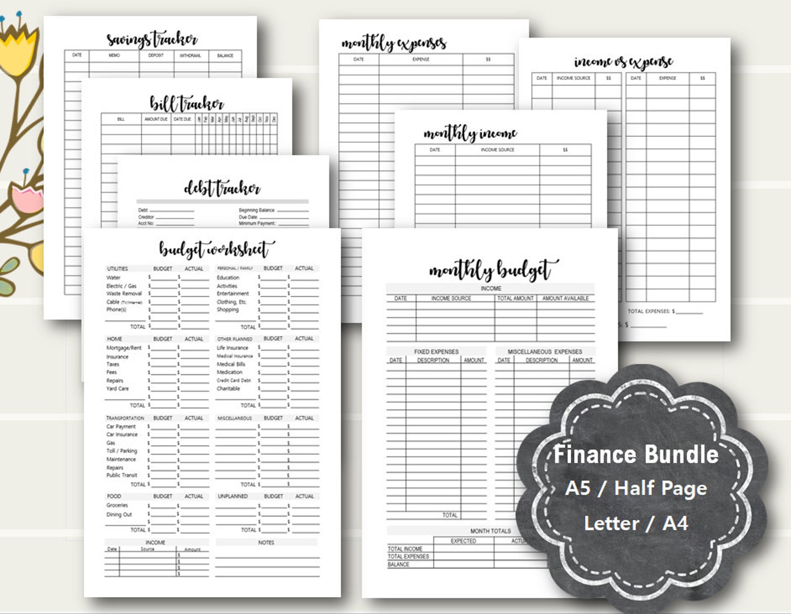 FINANCE Planner Printable Budget Planner Inserts Income & | Etsy