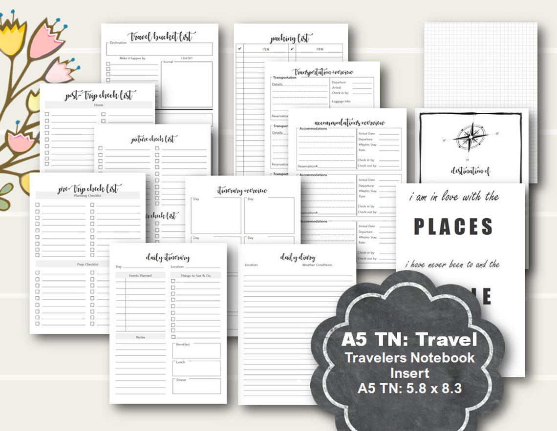A5 TN Vacation Planner Printable Insert A5 Tn Travelers - Etsy