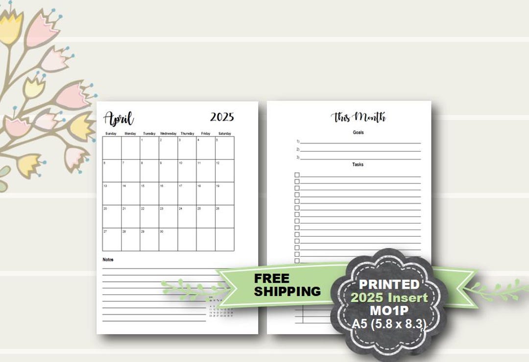 PRINTED 2025 Monthly Planner Insert, Monthly Planner Inserts Printed ...