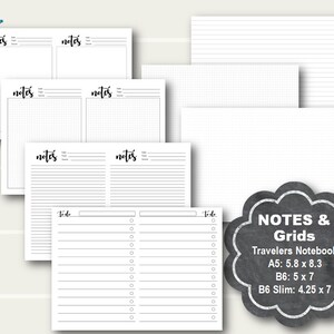 A5 TN Inserts Notes, B6 Tn Note Inserts, A5 Tn Grid Pages, A5 Travelers ...