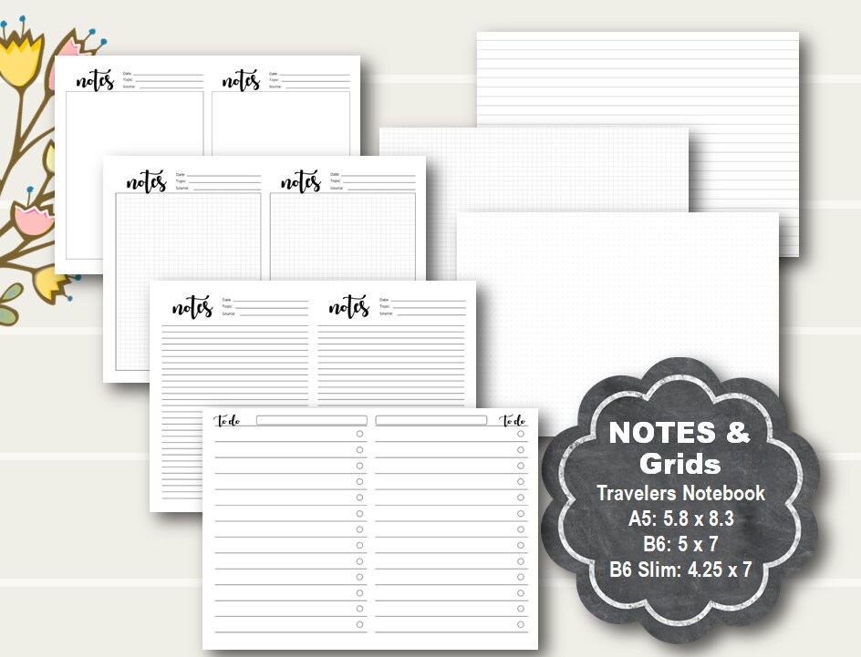 A5 TN Inserts Notes B6 Tn Note Inserts A5 Tn Grid Pages A5 - Etsy