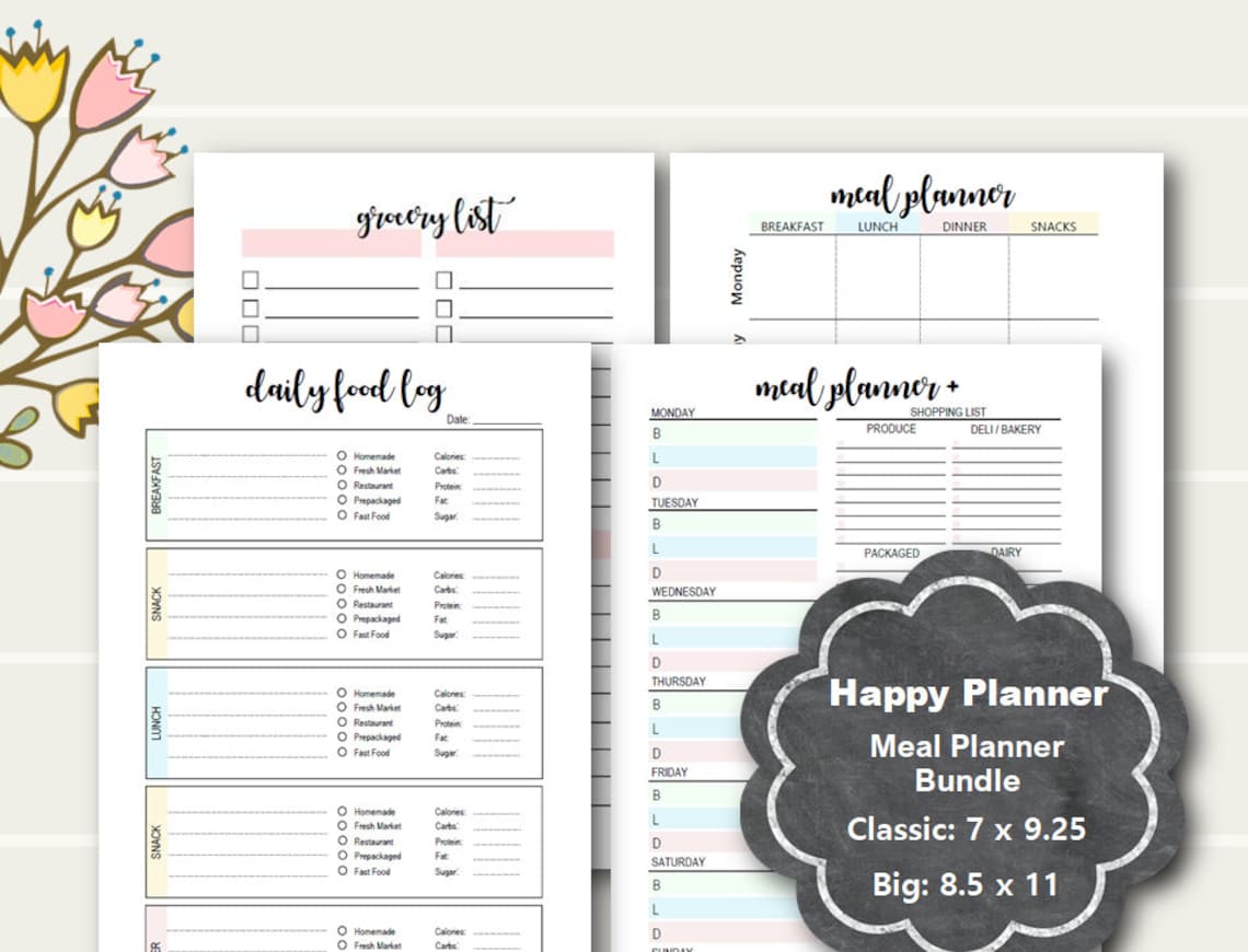 Happy Planner Meal Planner Inserts, Menu Planning, Grocery List ...