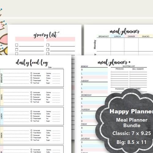 Happy Planner Meal Planner Inserts Menu Planning Grocery - Etsy
