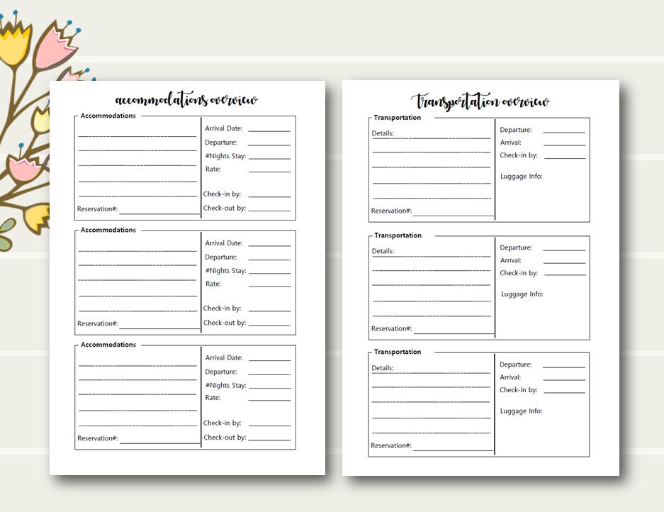 Travel Planner Printable Vacation Planner Insert Travel | Etsy