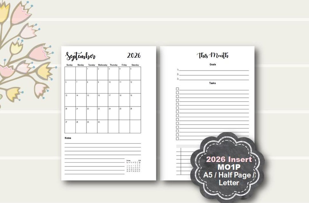 2026 Monthly Planner Printable, Monthly Planner Insert, Monthly Planner ...