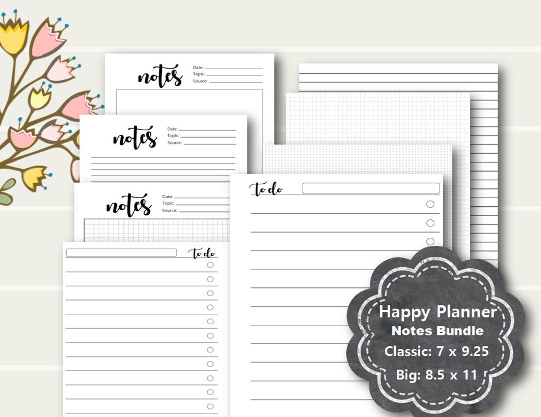 Happy Planner Printable, Happy Planner Classic, Happy Planner Big, Note ...