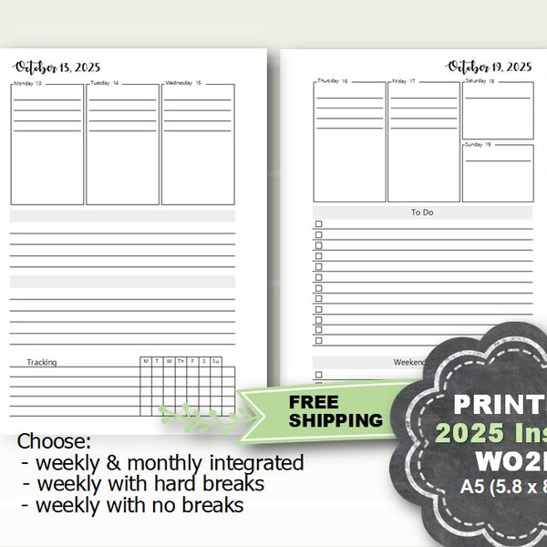 Filofax Inserts A5 2025 Weekly - Etsy